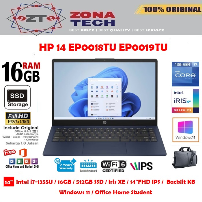 Jual HP 14 ep0018TU ep0019TU - i7-1355U 16GB 512GB SSD BACKLIT KB 14 ...