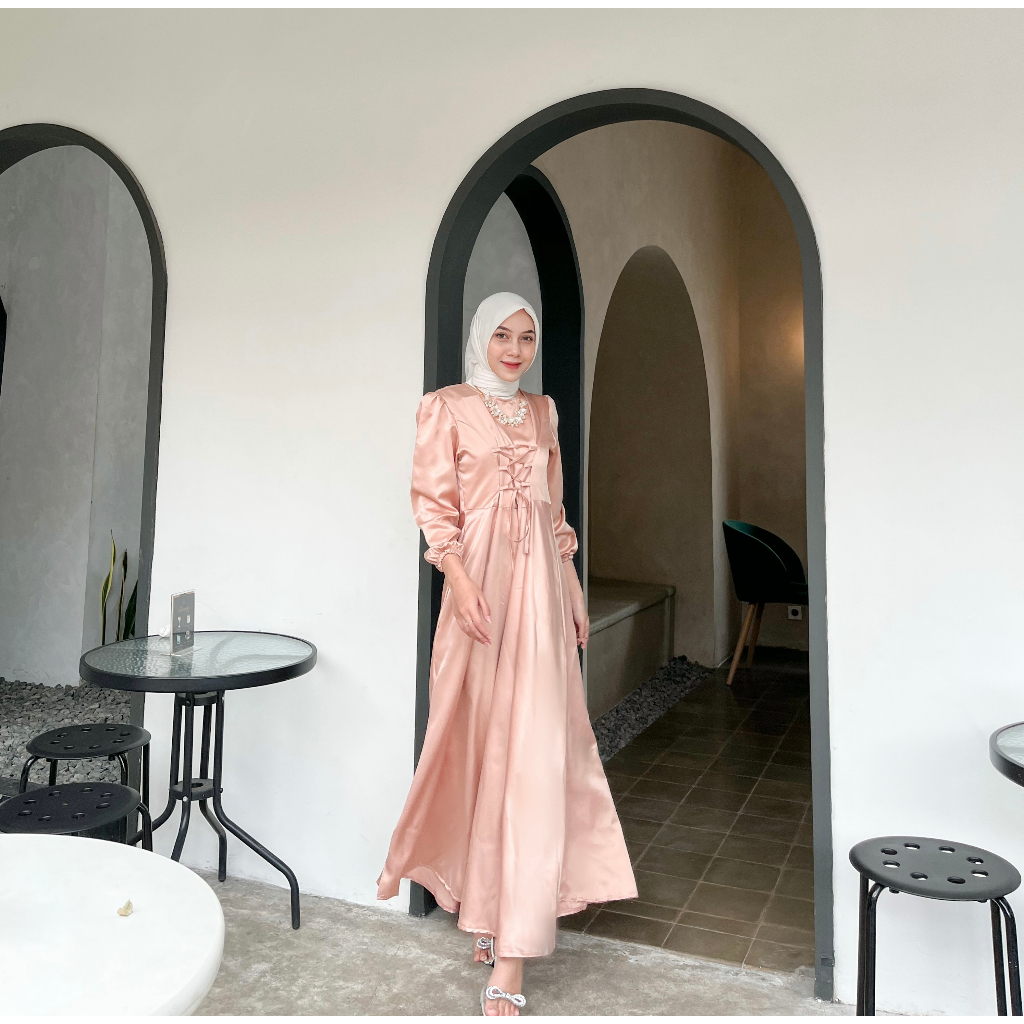 Jual Amara Dress - Gamis Satin - Dress Kondangan - Dress Wanita - Dress Korean Style - Gamis ...