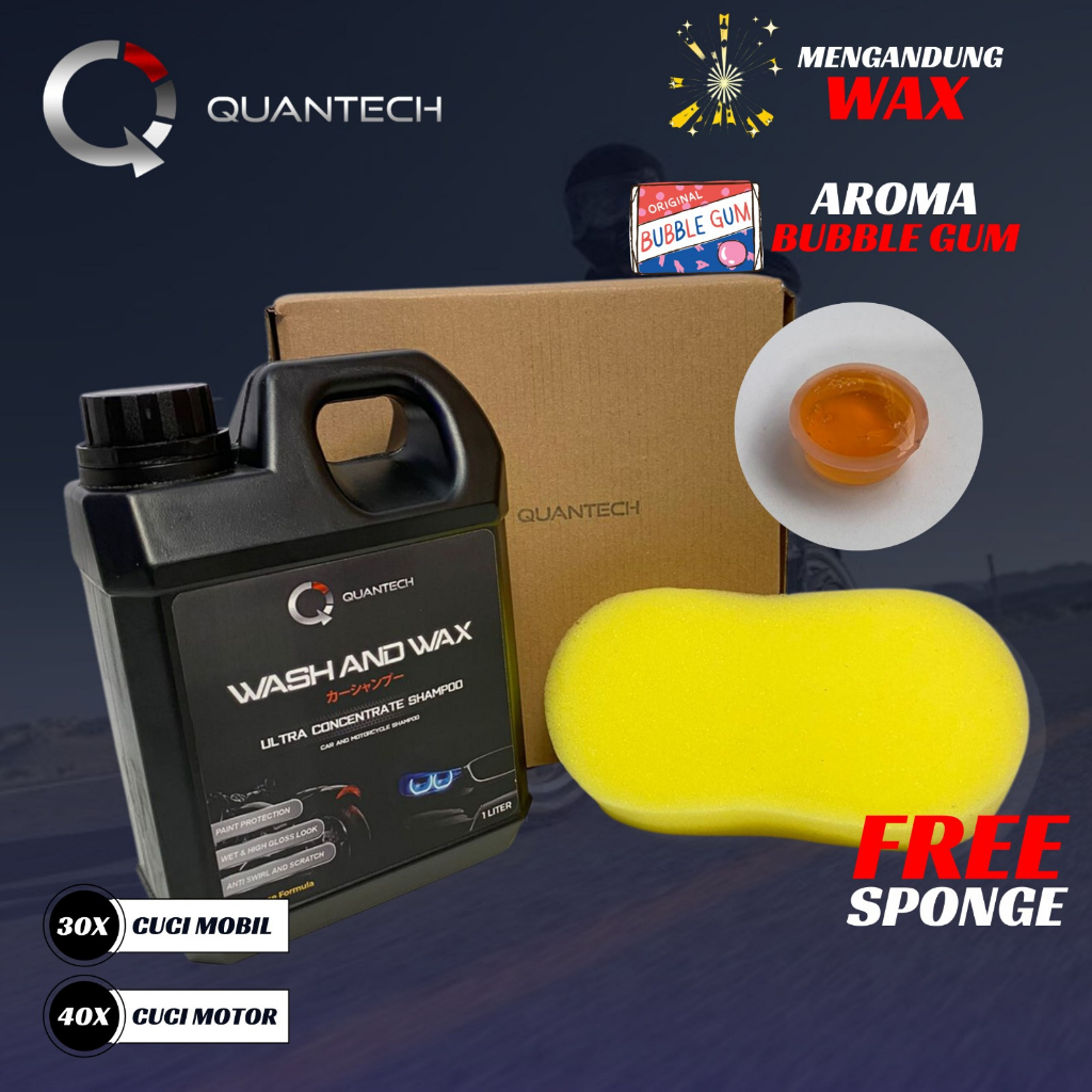 Jual Sabun Cuci Mobil Motor Wax Carnauba Kilap Quantech Wash & Wax Shampoo Bonus Sponge 1 Liter ...
