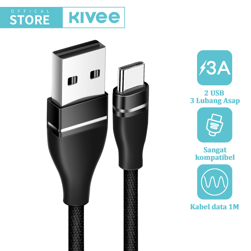 Jual KIVEE Braided Line Kabel Data Charger 3A Fast Charging Cable ...