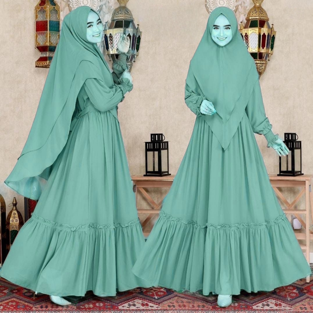 Jual syari fausya ceruty bebydoll set khimar 2 layer /fashion dress ...