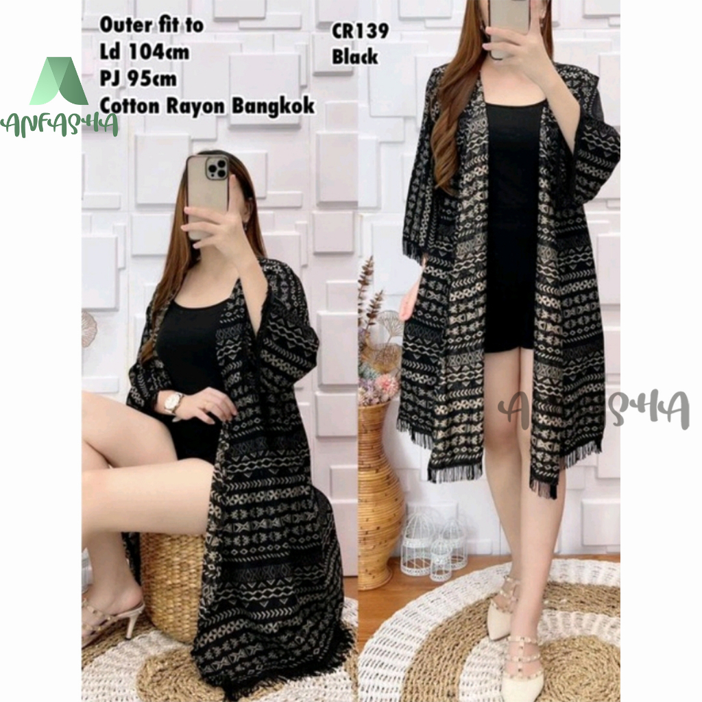 Jual CARDIGAN KIMONO RUMBAI PANJANG / Cardigan wanita bahan katun Rayon ...