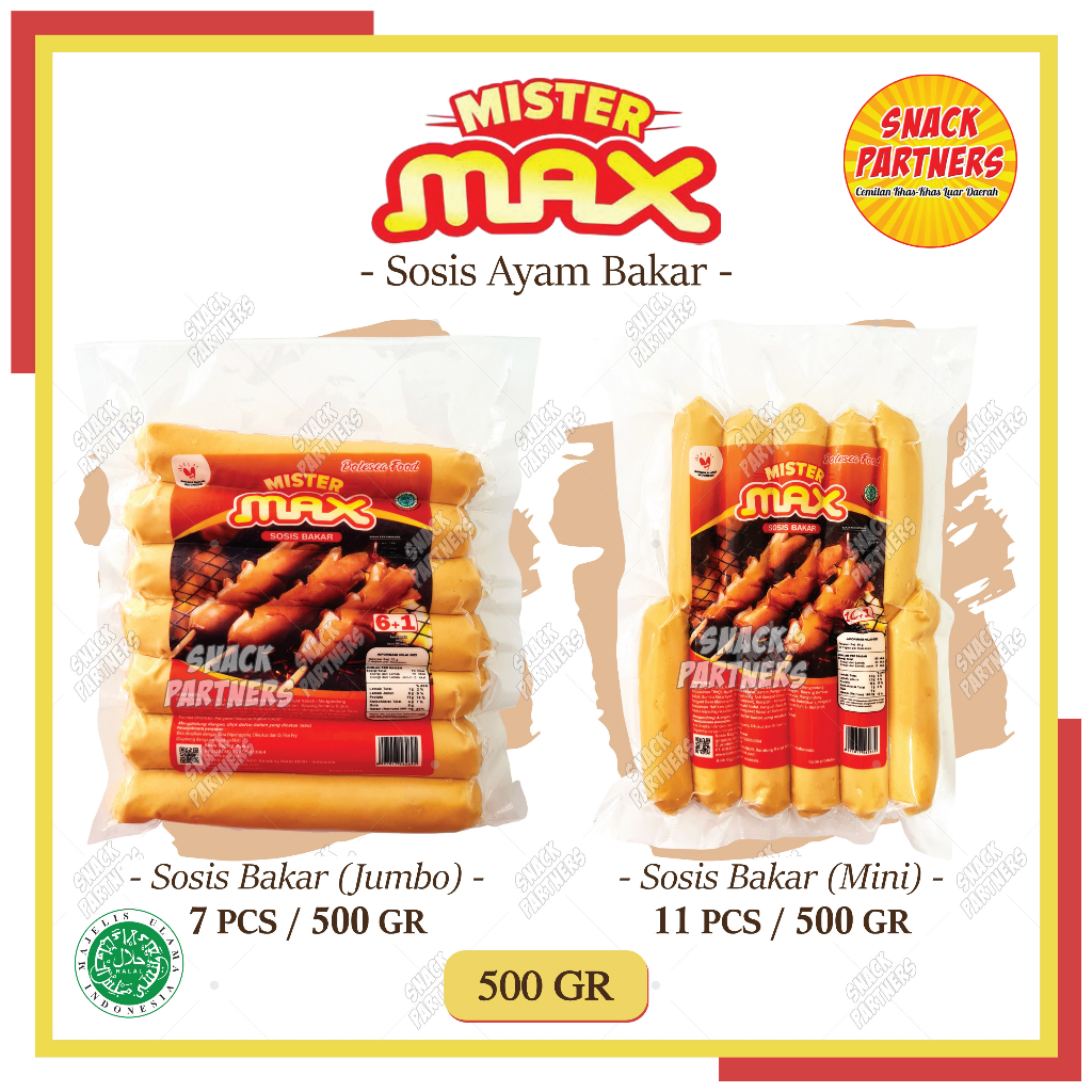 Jual MISTER MAX Sosis Ayam Bakar Jumbo Mini 7 / 11 PCS / 500 GR - FROZEN FOOD - Chicken Grilled ...