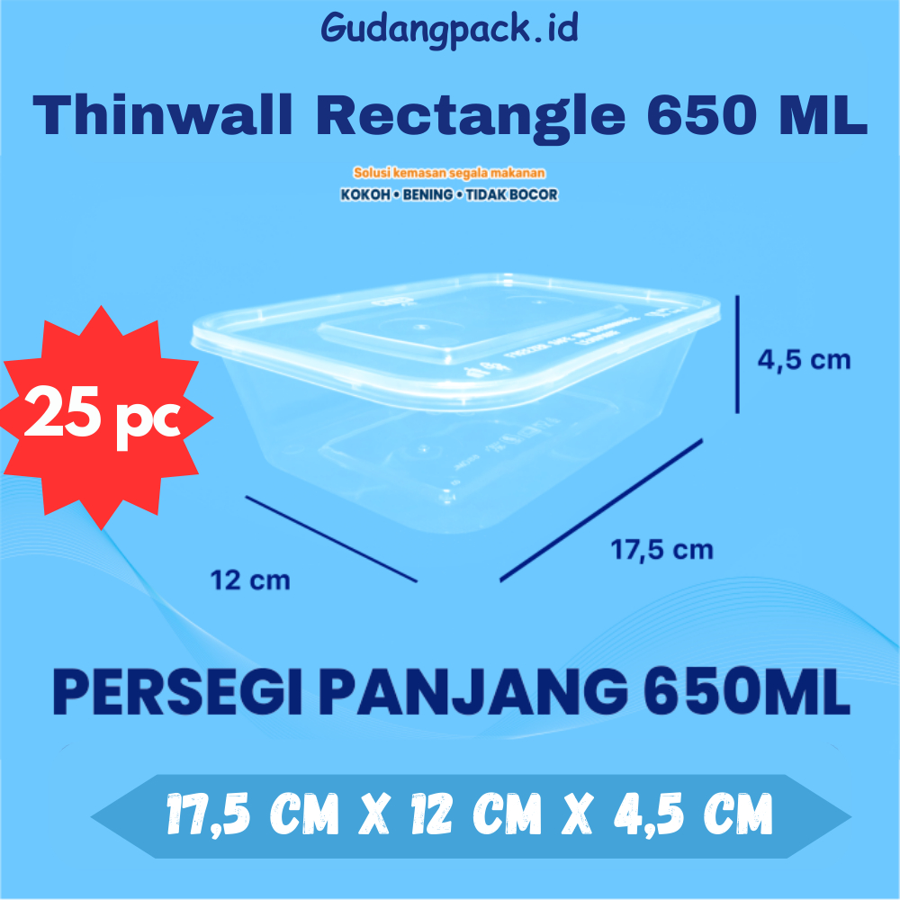 Jual Thinwall Rectangle 650ML 25pc / Thinwal Kotak Makan Plastik Persegi Panjang Food Container ...