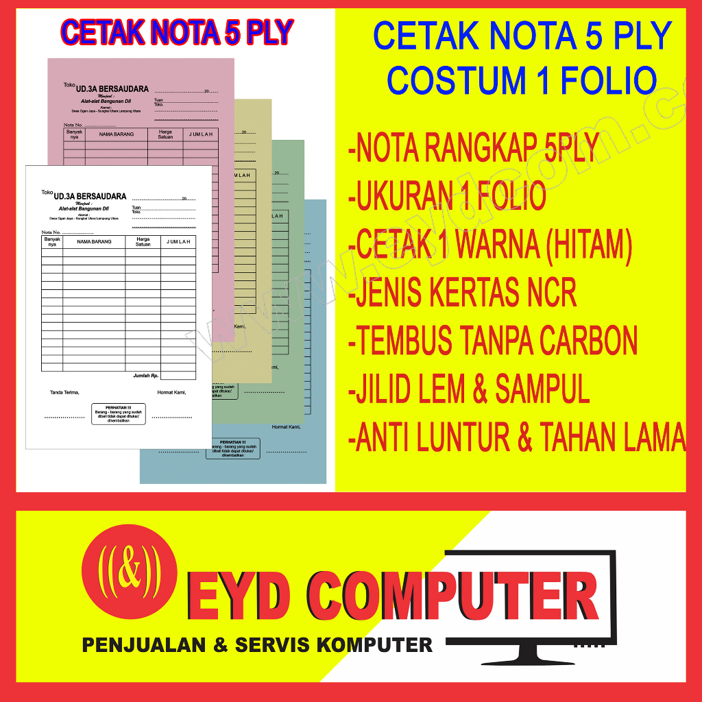 Jual CETAK NOTA 5 PLY 1 FOLIO KERTAS NCR COSTUM ISI RANGKAP CEK BON KWITANSI SURAT JALAN ...