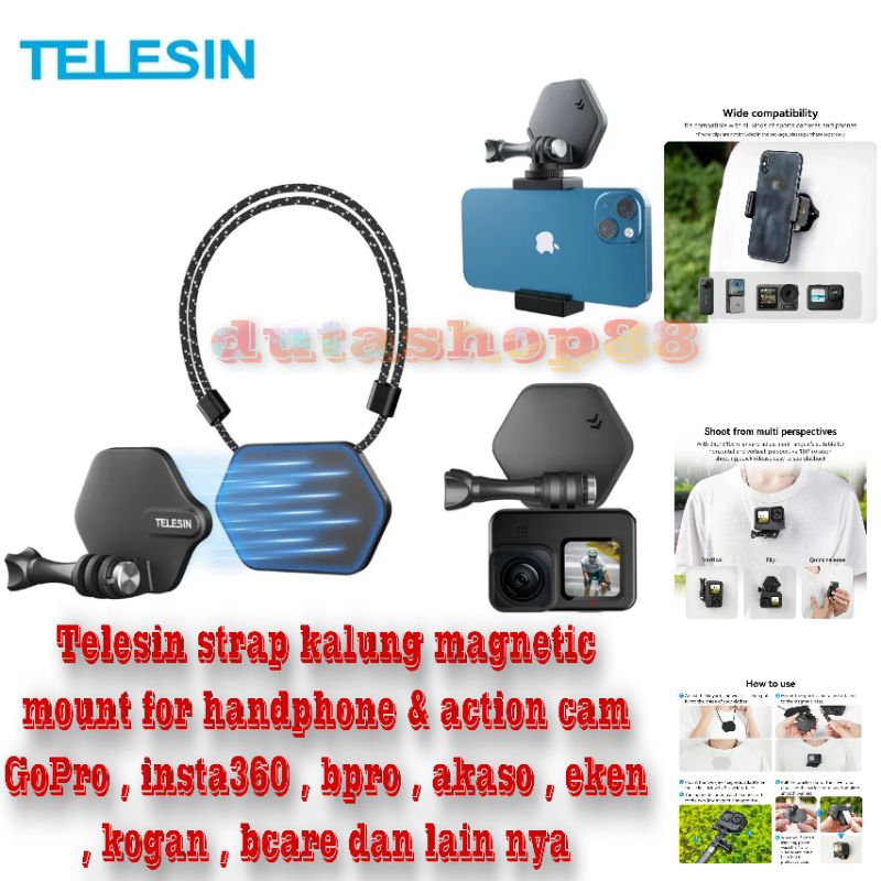 Jual Telesin neck strap kalung magnetic mount for handphone dan action ...