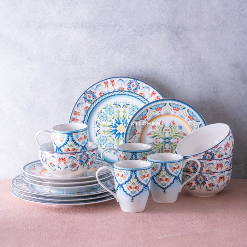 Jual Dinner set sango 16 pcs "tunisia blue" | Shopee Indonesia