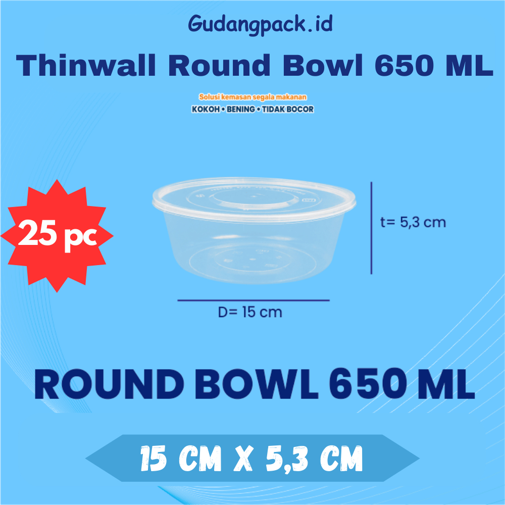 Jual Thinwall Round Bowl 650ML 25pc / Mangkok Makan Plastik Wadah ...
