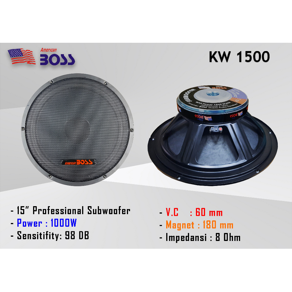 Jual Speaker Mobil 15 Inchi / ABS KW 1500 Car Subwoofer American Boss ...