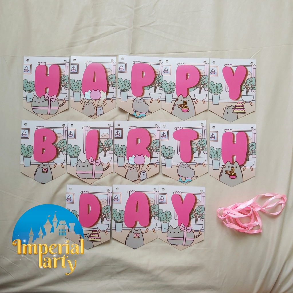 Jual Banner Bunting Flag Happy Birthday HBD Pusheen Cat Kucing Kitty ...