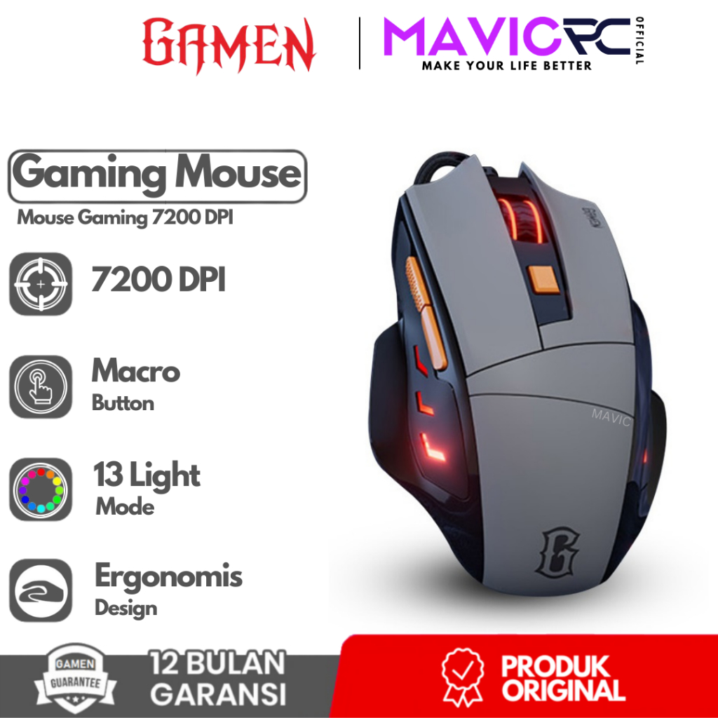 Jual GAMEN GM300 Mouse Gaming Wired 7200 DPI Black / Mouse USB / Mouse ...