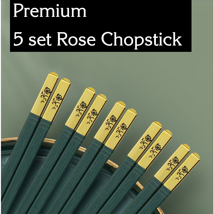 Jual 5 Set Sumpit Rose Chopstick Bunga Flower Hijau Hitam Restaurant ...