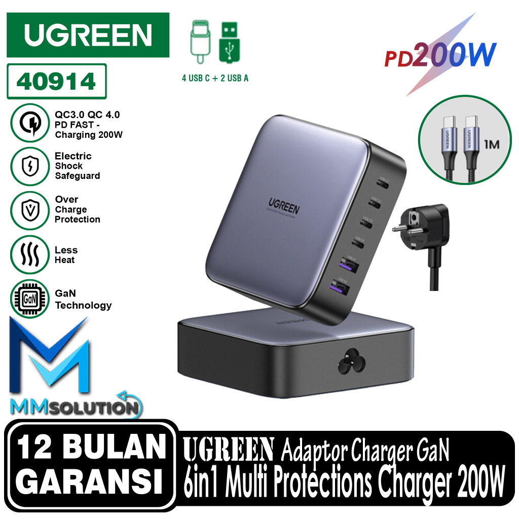 Jual UGREEN Desktop Charger Station 200W Nexode GaN 6 Port Fast Charging - 40914 -- BLACK ...