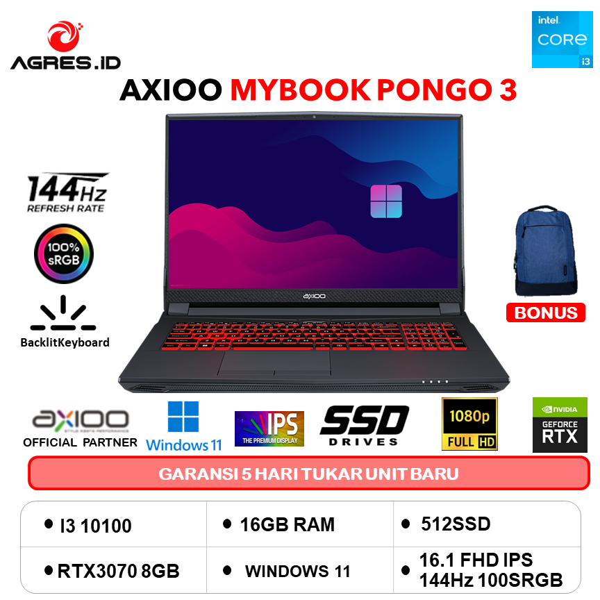 Jual AXIOO MYBOOK PONGO 3 RTX3070 8GB/ I3 10100 16GB 512SSD VEGA8 W11 ...