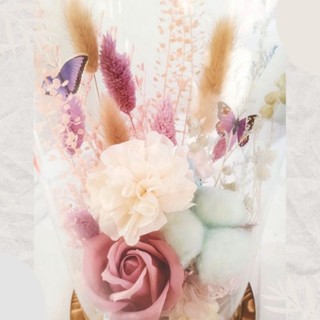 Jual ready flower glass dome, dried flower, bunga mawar, bunga kapas ...