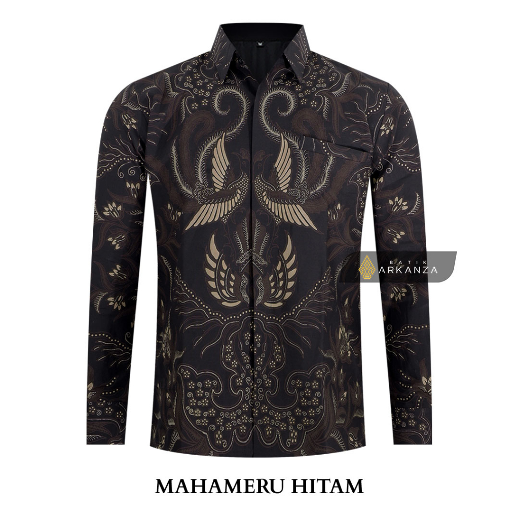 Jual BATIK ARKANZA Motif MAHAMERU HITAM Hem Atasan Kemeja Baju Batik Pria Cowok Laki Laki ...