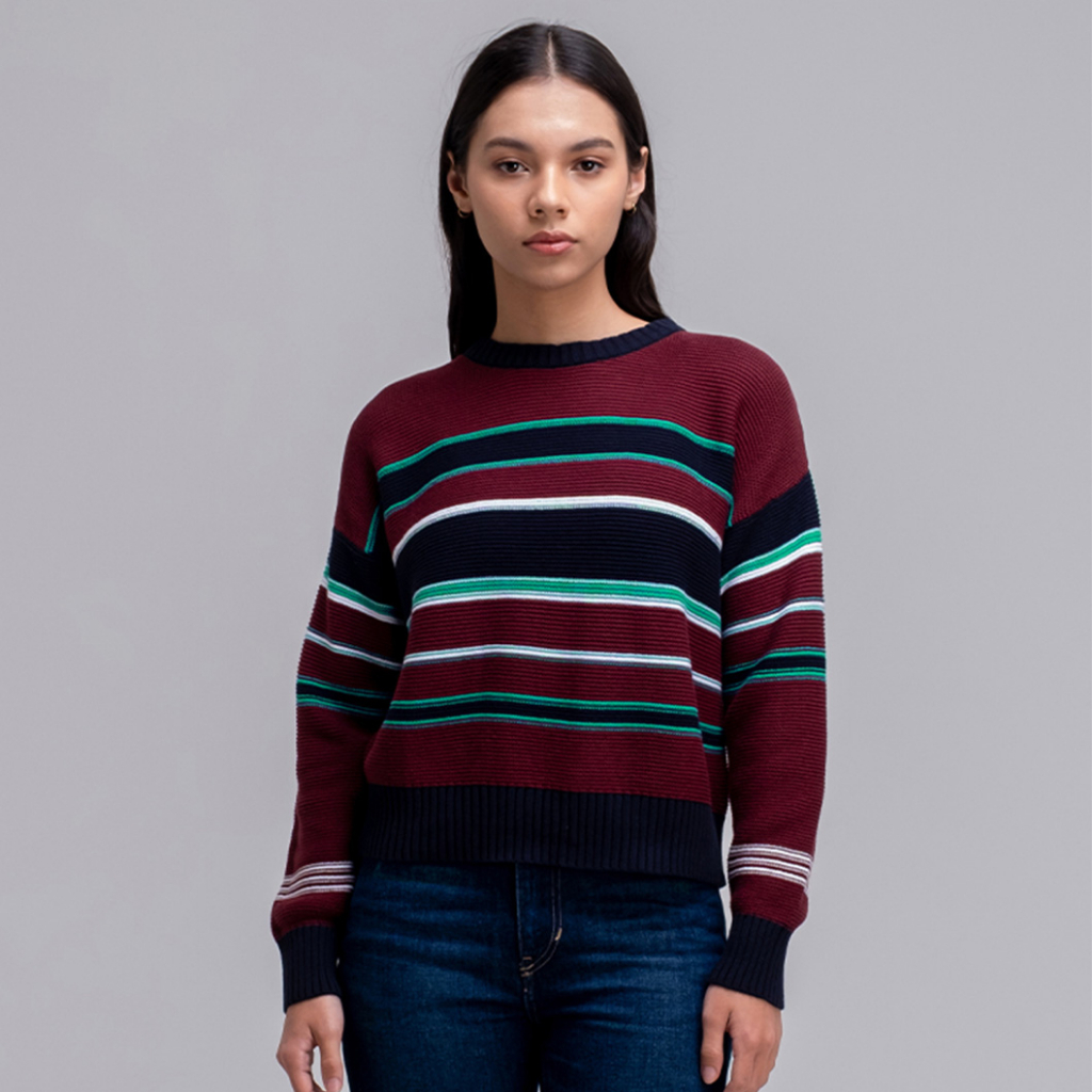 Jual Greenlight Sweater Rajut Wanita Katun Stripe Motif Garis Garis Katun Knitwear Women Top ...