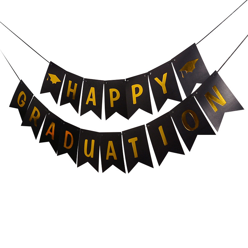 Jual Bunting Flag / Banner Wisuda / Happy Graduation Hot Print Gold ...