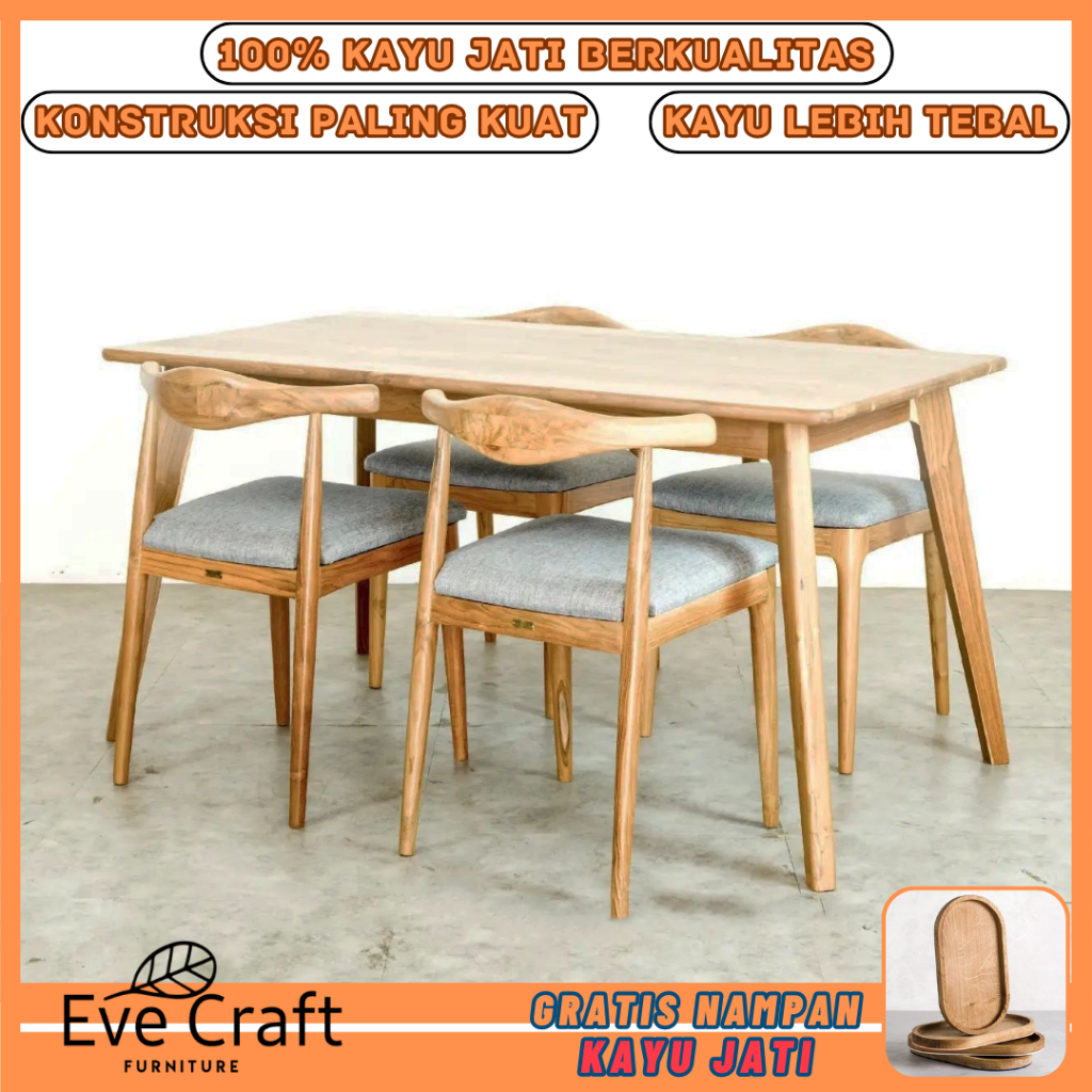 Jual Meja Makan Jati Kursi Tanduk dengan Jok Busa Kayu Lebih Tebal Konstruksi Lebih Kuat ...