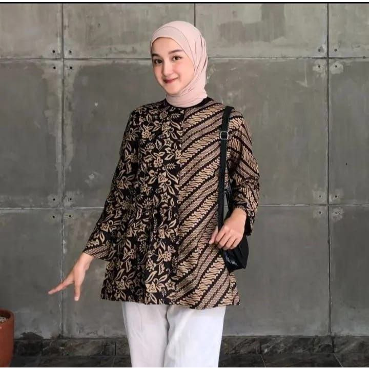 Jual Batik Wanita Modern Blouse Batik Terbaru Warna Coklat Sogan Motif Batik Irma | Shopee Indonesia