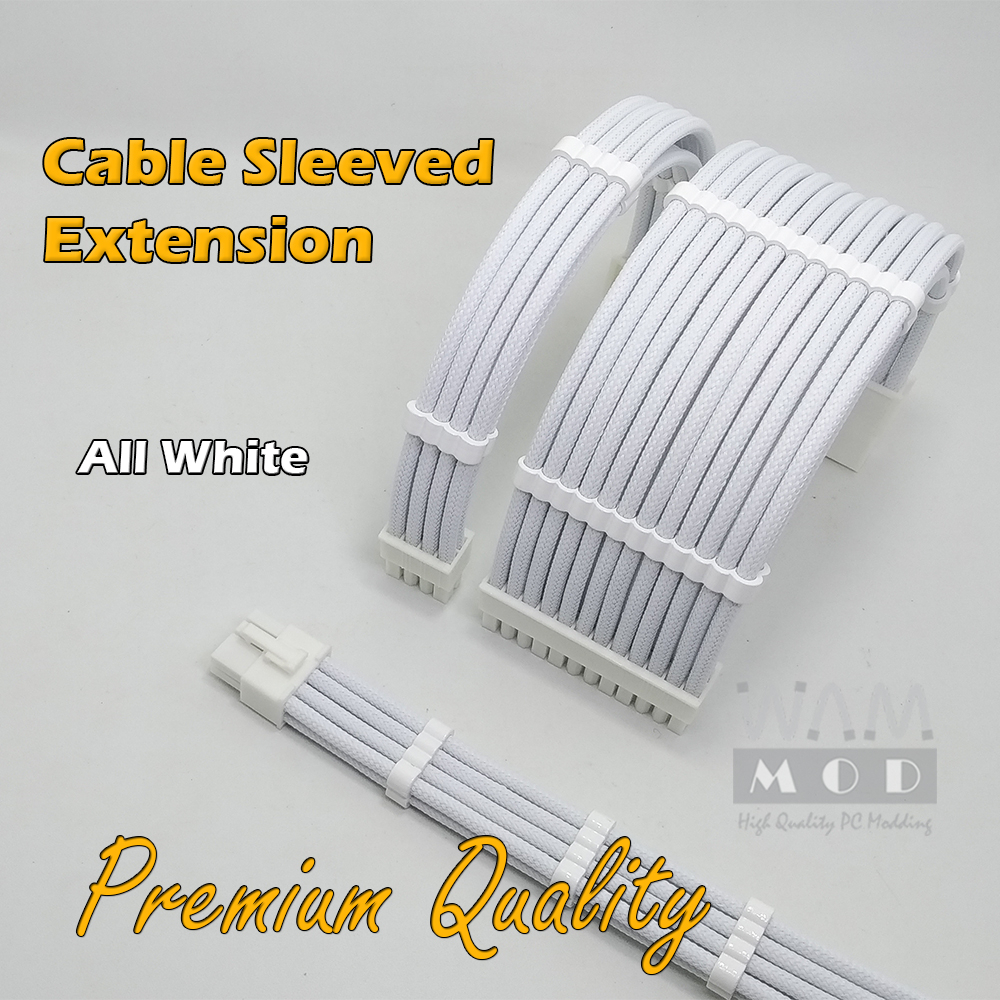 Jual Cable Sleeved Extension FULL WHITE - 24pin ATX 4p 8p CPU EPS 6p 8p ...