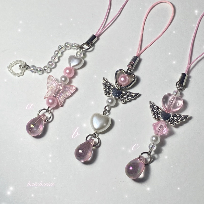 Jual single coquette pink beads manik keychain / phonestrap / phone ...