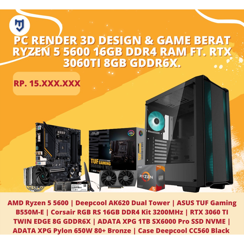Jual PC Render 3D Design & Game Ryzen 5 5600 16GB DDR4 RAM Ft. RTX 3060Ti | Shopee Indonesia