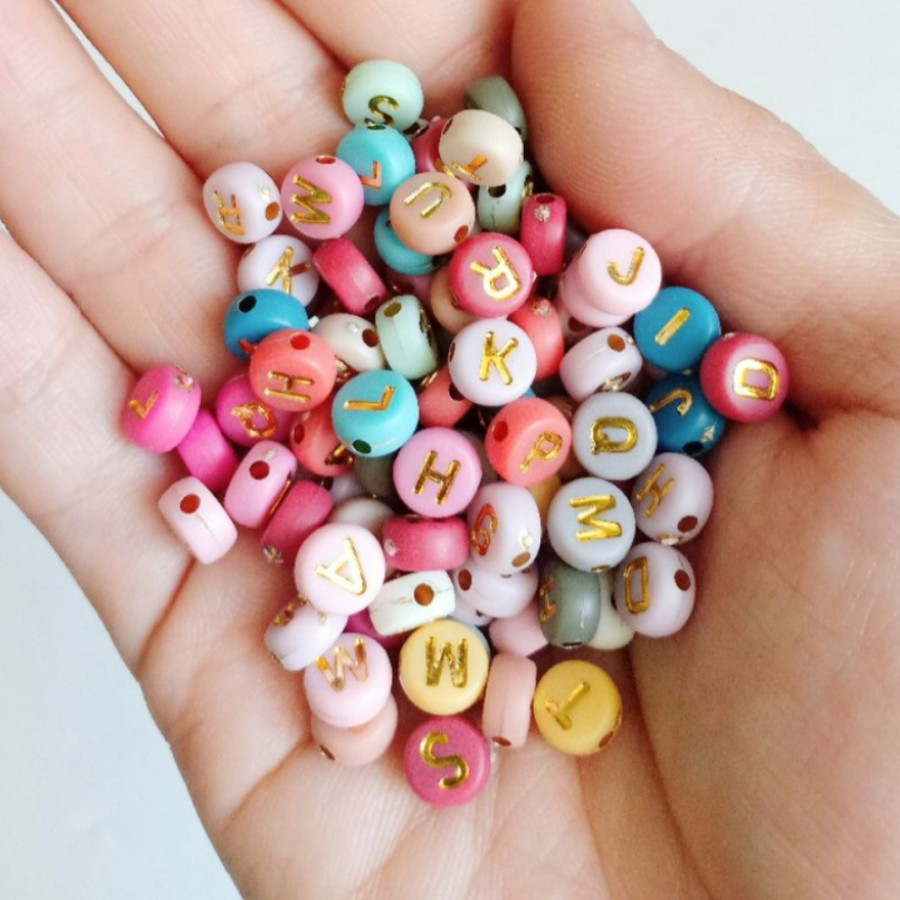 Jual Manik huruf alfabet bahan craft diy warna tulisan emas bulat 25 gr ...