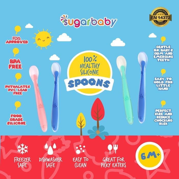 Jual Sugar Baby Healthy Silicone Spoons 2 Set Blue Pink Sendok Makan Bayi SugarBaby | Shopee ...