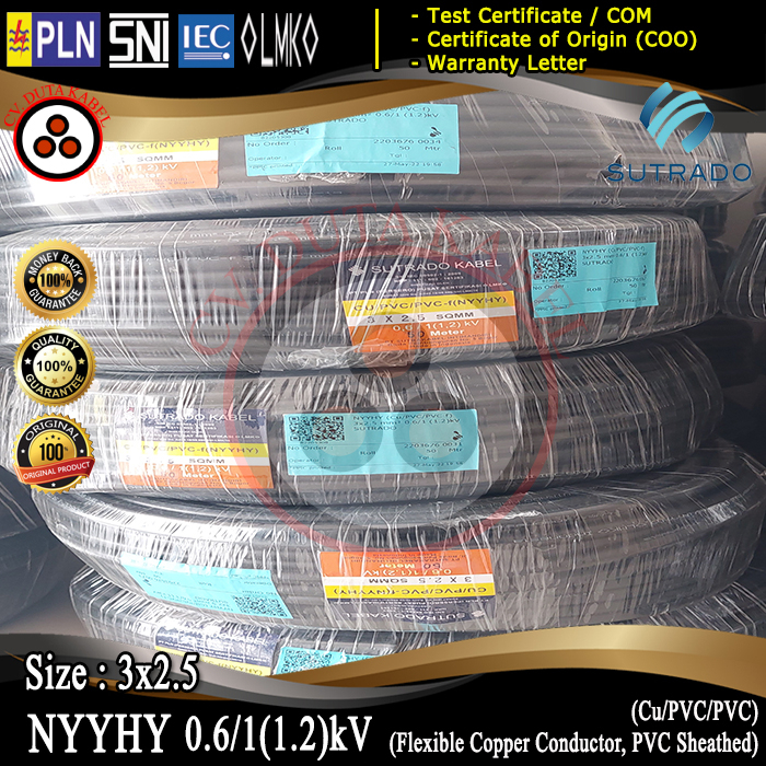 Jual Kabel NYYHY 3x2,5 mm2 SUTRADO @ 50 m /3x2,5mm2/3 x 2,5 mm2/3x2.5 ...