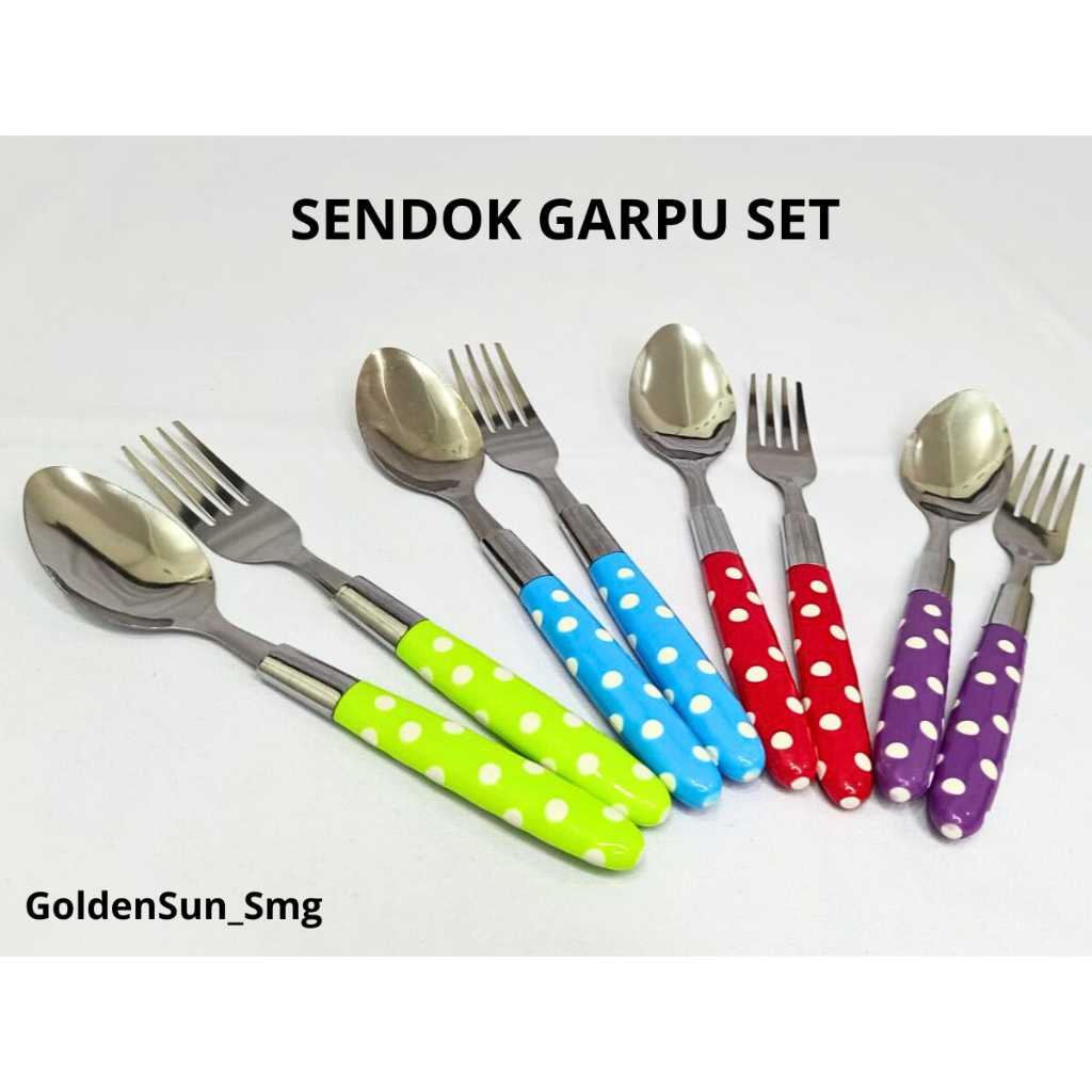 Jual (6pcs) Sendok Garpu Makan Polkadot / Garpu Makan / Sendok Makan ...