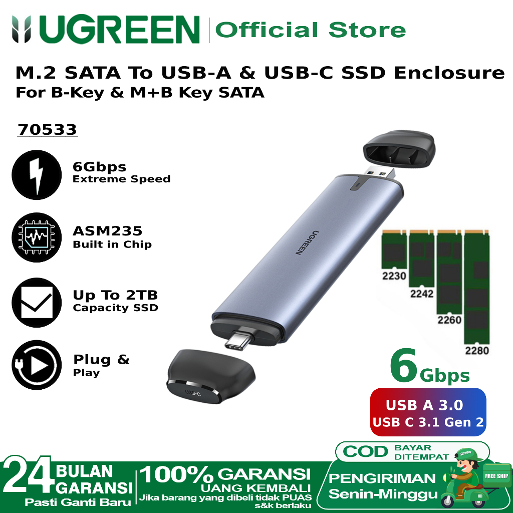Jual UGREEN Casing Enclosure SSD M.2 NVMe SATA To USB 3.1 / USB C ...