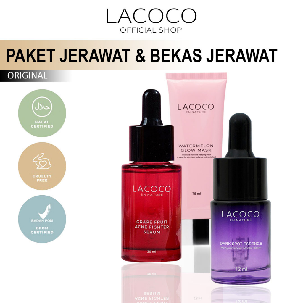 Jual LACOCO PAKET JERAWAT DAN BEKASNYA Lacoco Dark Spot Essence Grape Fruit Acne Fighter Serum ...