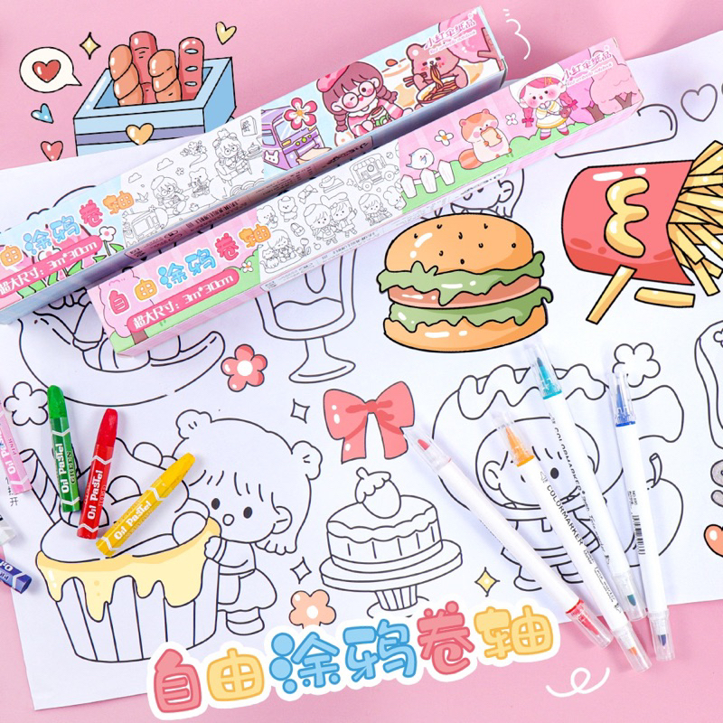 Jual AJS Kertas Roll mewarnai anak / sticker dinding kertas menggambar ...