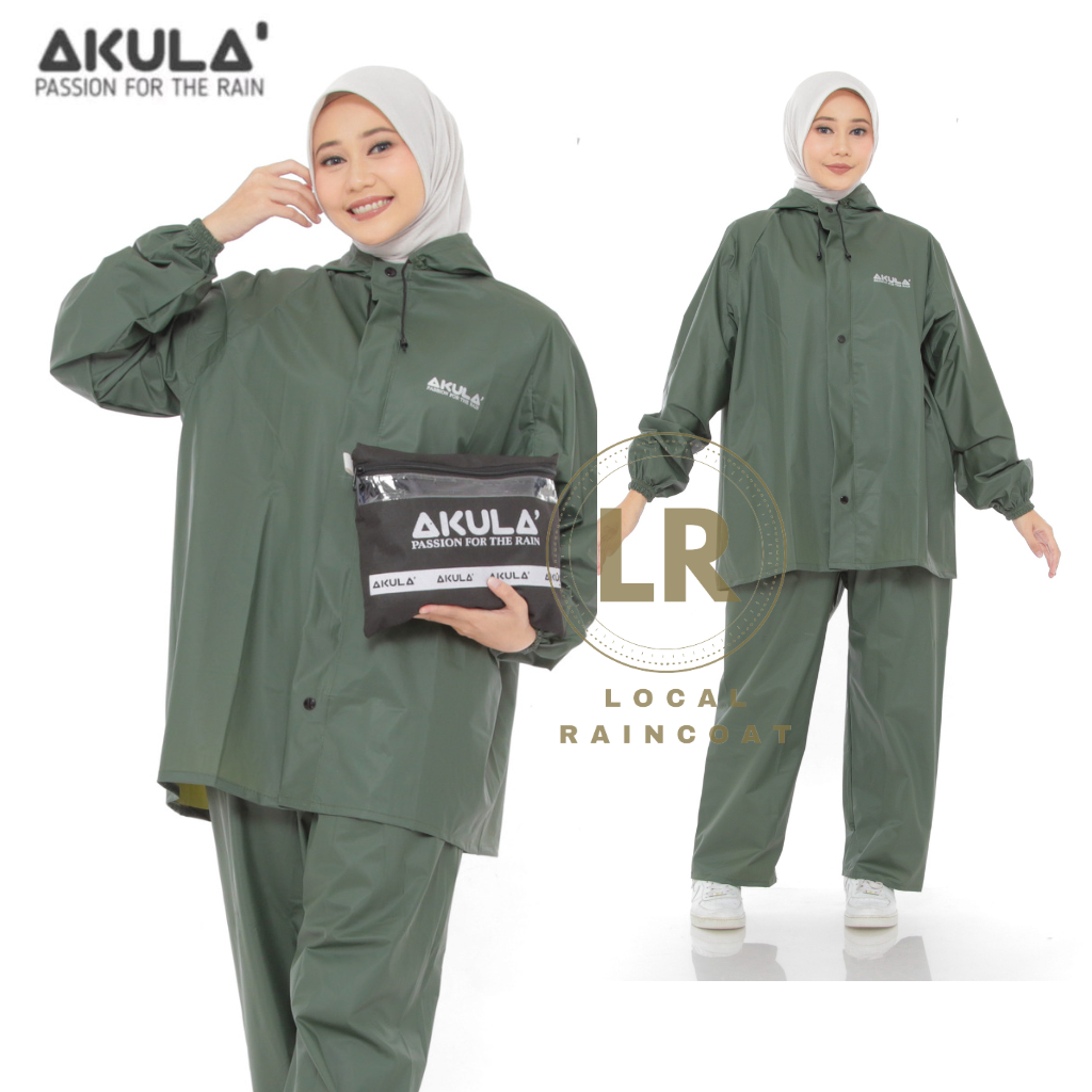Jual AKULA Jas Hujan Raincoat Pria Wanita Dewasa Terbaik Bahan PVC Anti Rembes Warna Army ...