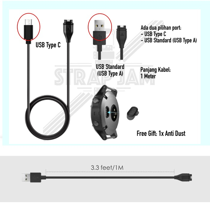 Jual Data Cable Kabel GARMIN Fenix 6 / 6s / 6x - USB Standard A / Type ...