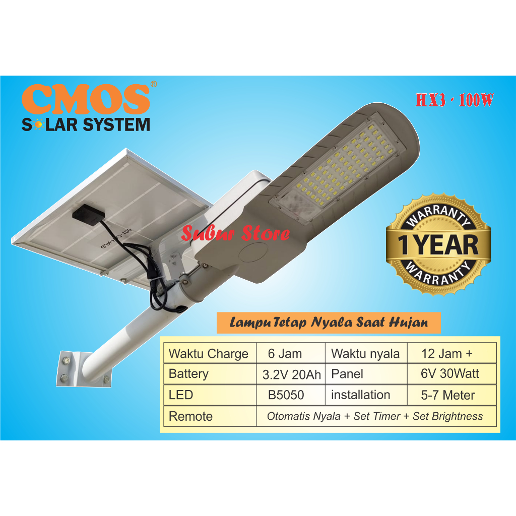 Jual Lampu Solar Cell Panel Surya Lampu Jalan PJU LED 100 watt CMOS HX3 ...