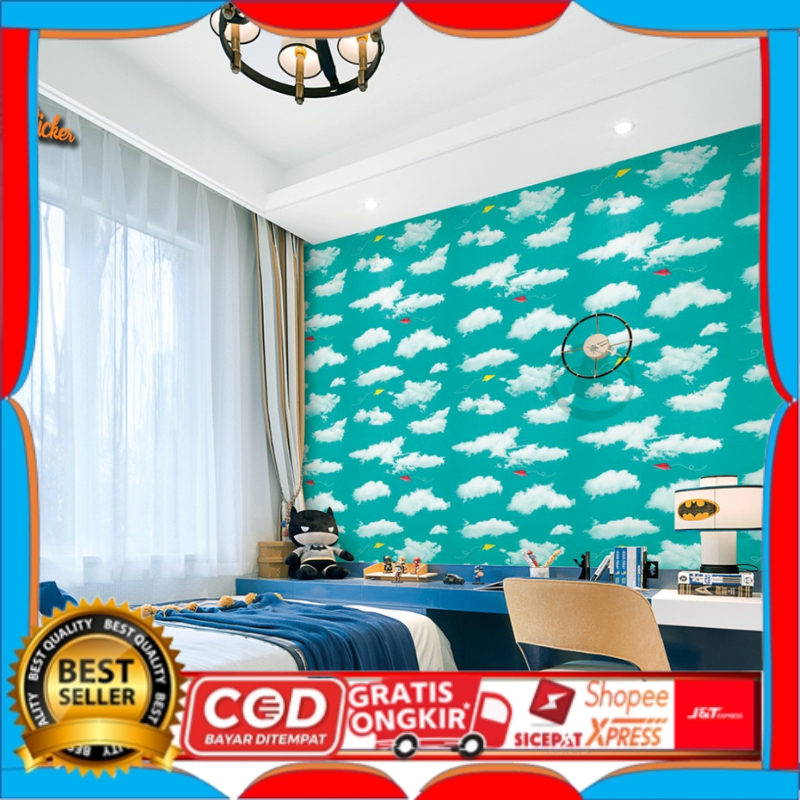 Jual PROMO Wallpaper Sticker Atap Plafon Dinding Motif AWAN BIRU ...