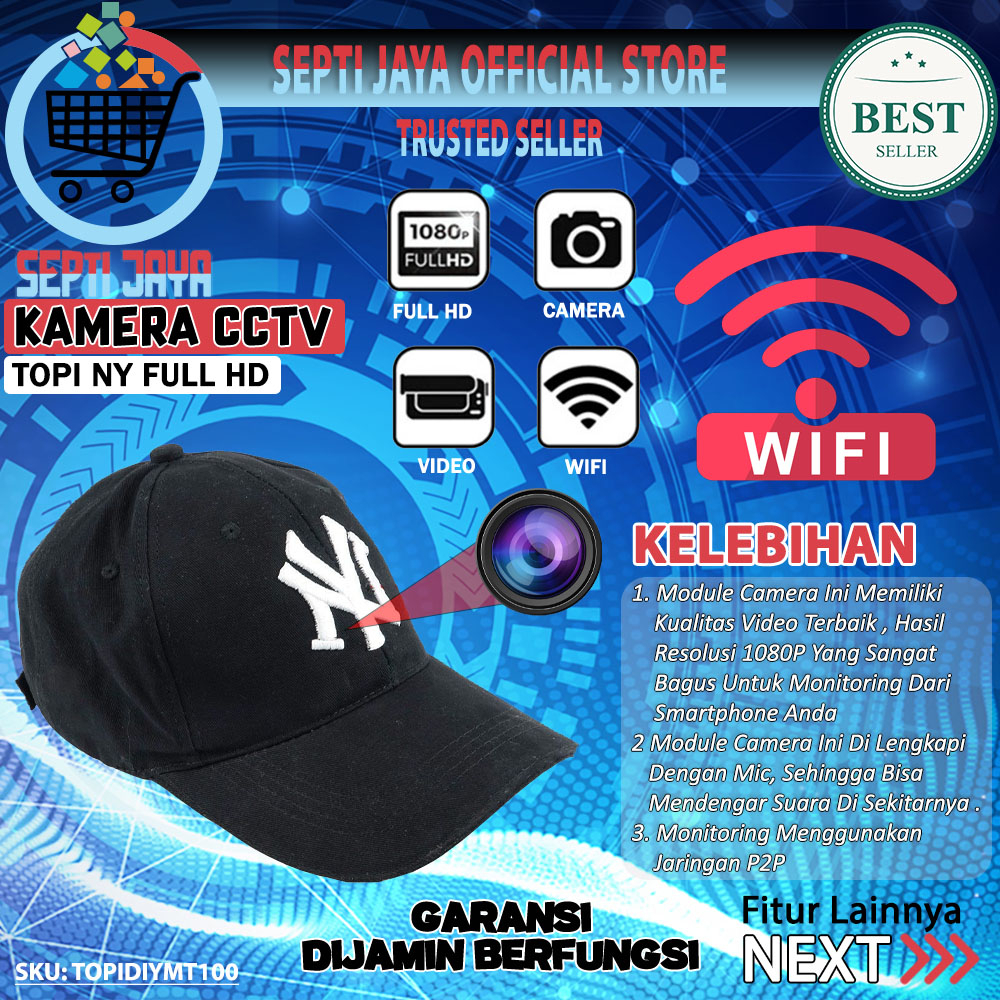 Jual Spy IP Camera Topi Wifi Kamera HD 1080P Memory 8GB APP Control ...
