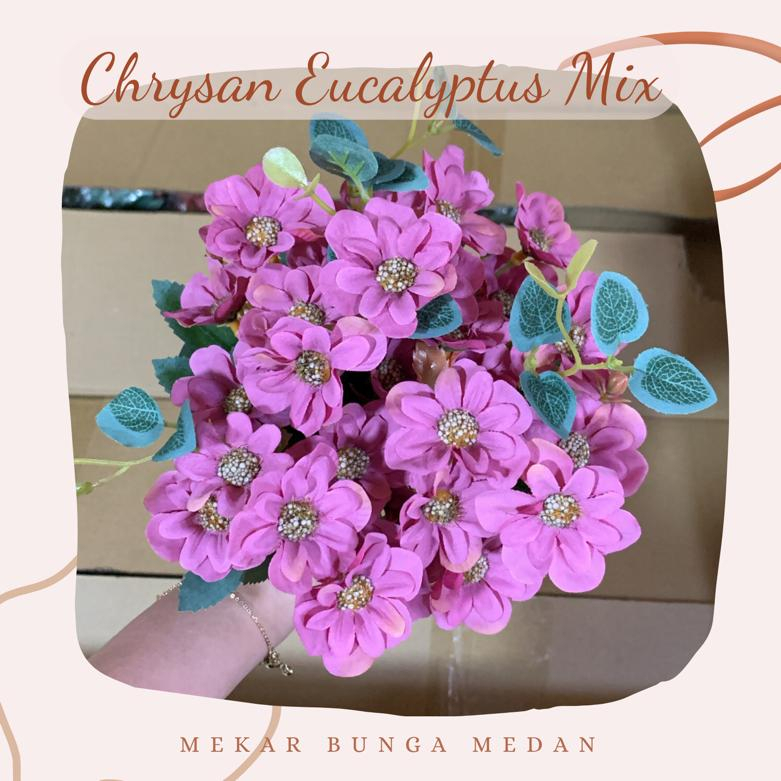 Jual (FR 202) - (6 Warna) Bunga Artifisial Chrysan Eucalyptus Bunch x15 ...