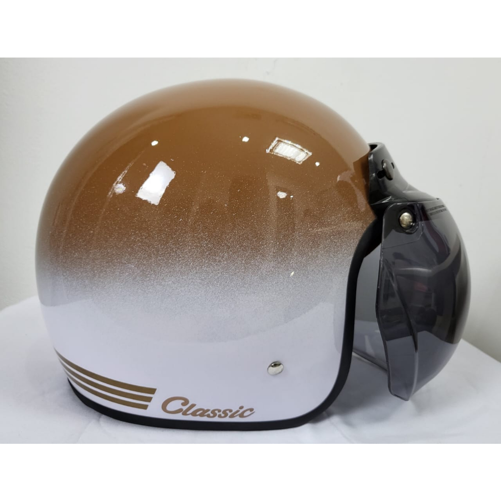 Jual HELM ARL BOGO GRADASI MOTIF PUTIH COKLAT SNI DEWASA KACA CEMBUNG ...