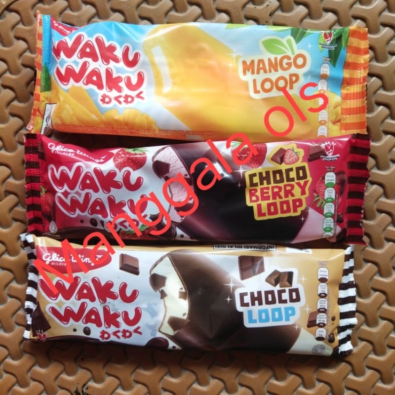 Jual Es Glico Wings Waku Waku Chocoberry Loop , Choco Loop , Mango Loop ...