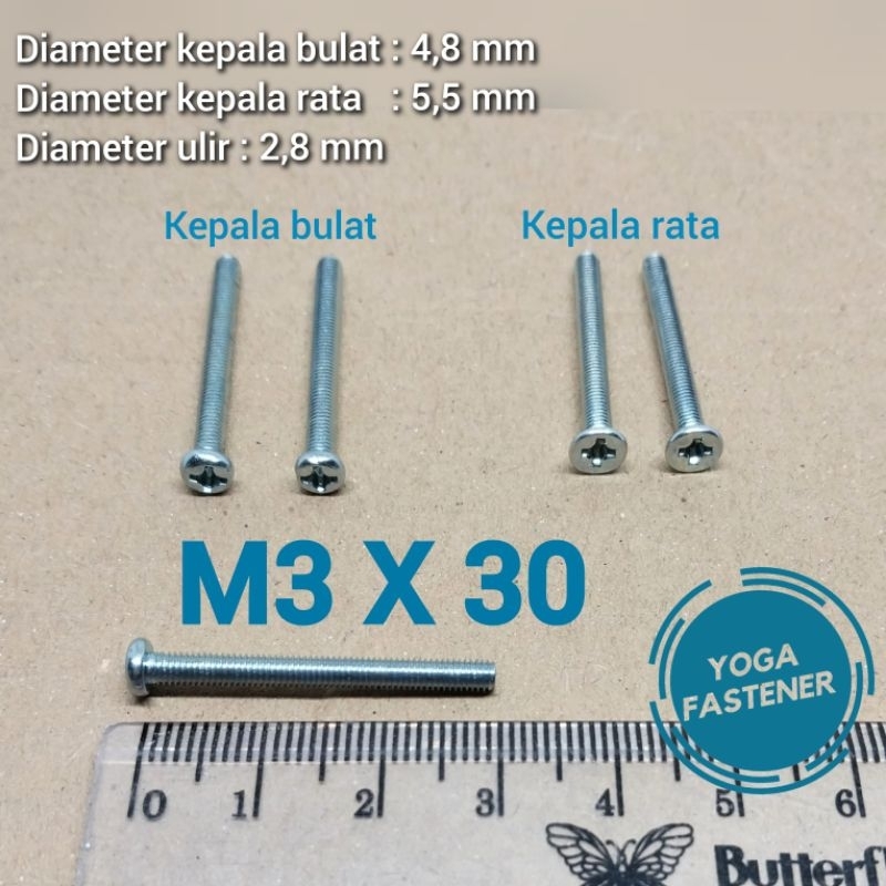 Jual 100 pcs Baut M3 x 30 kepala bulat baut elektronik power 3 cm | Shopee Indonesia