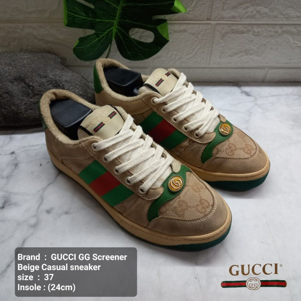 Jual Sepatu Gucci GG Screener Beige Casual sneaker Ukuran 37 (24cm ...