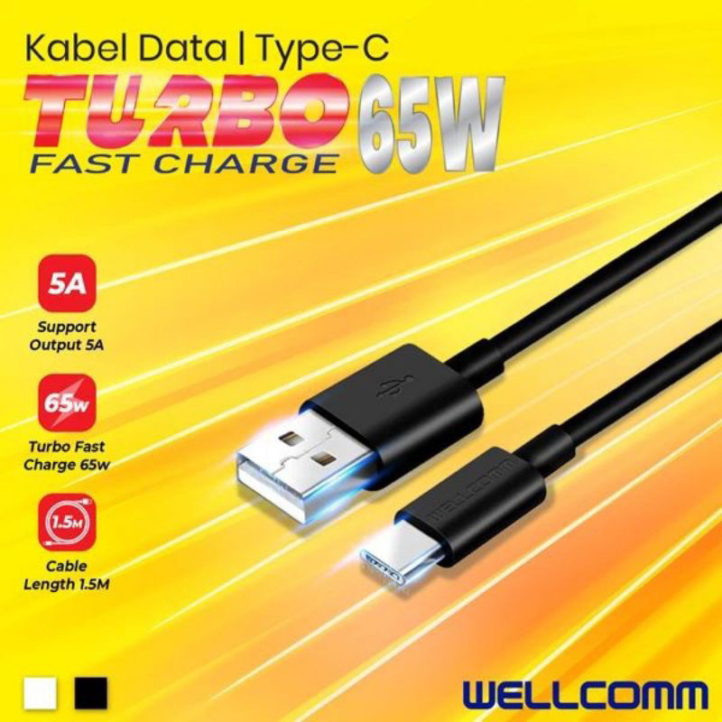 Jual Wellcomm 65W Kabel Data Type C Turbo Fast Charge 65Watt Panjang 1. ...