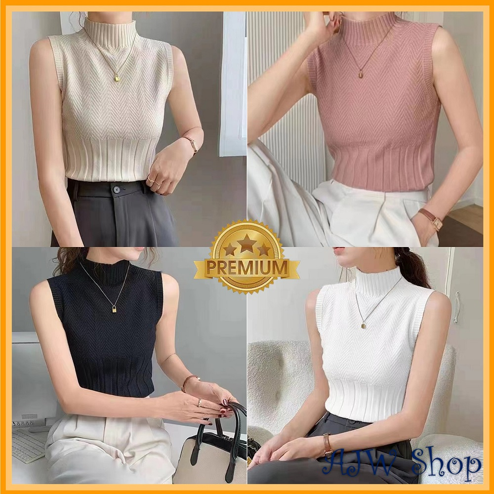 Jual AJW Inner Rajut Turtleneck Tanpa Lengan Import Premium Korean Style Adem dan Lembut RC ...