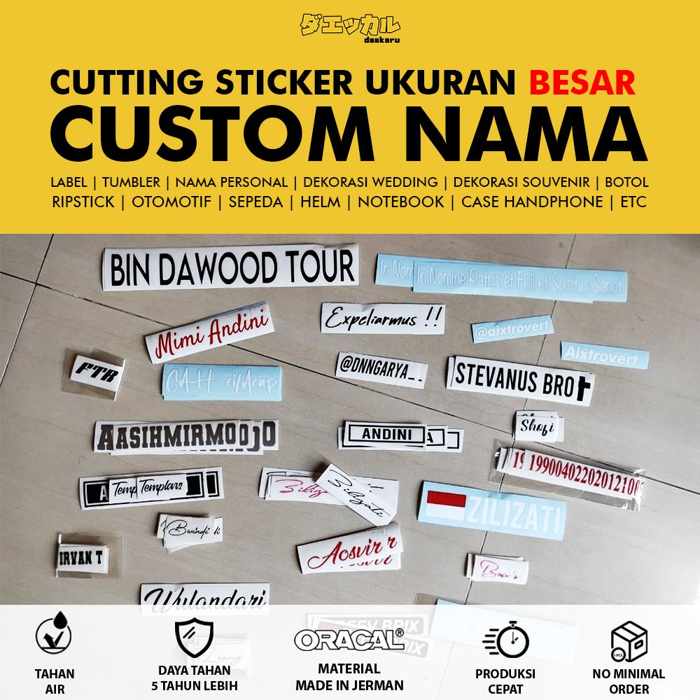 Jual Cutting Sticker Custom Nama Satuan Stiker Cuting Ukuran L XL XXL ...