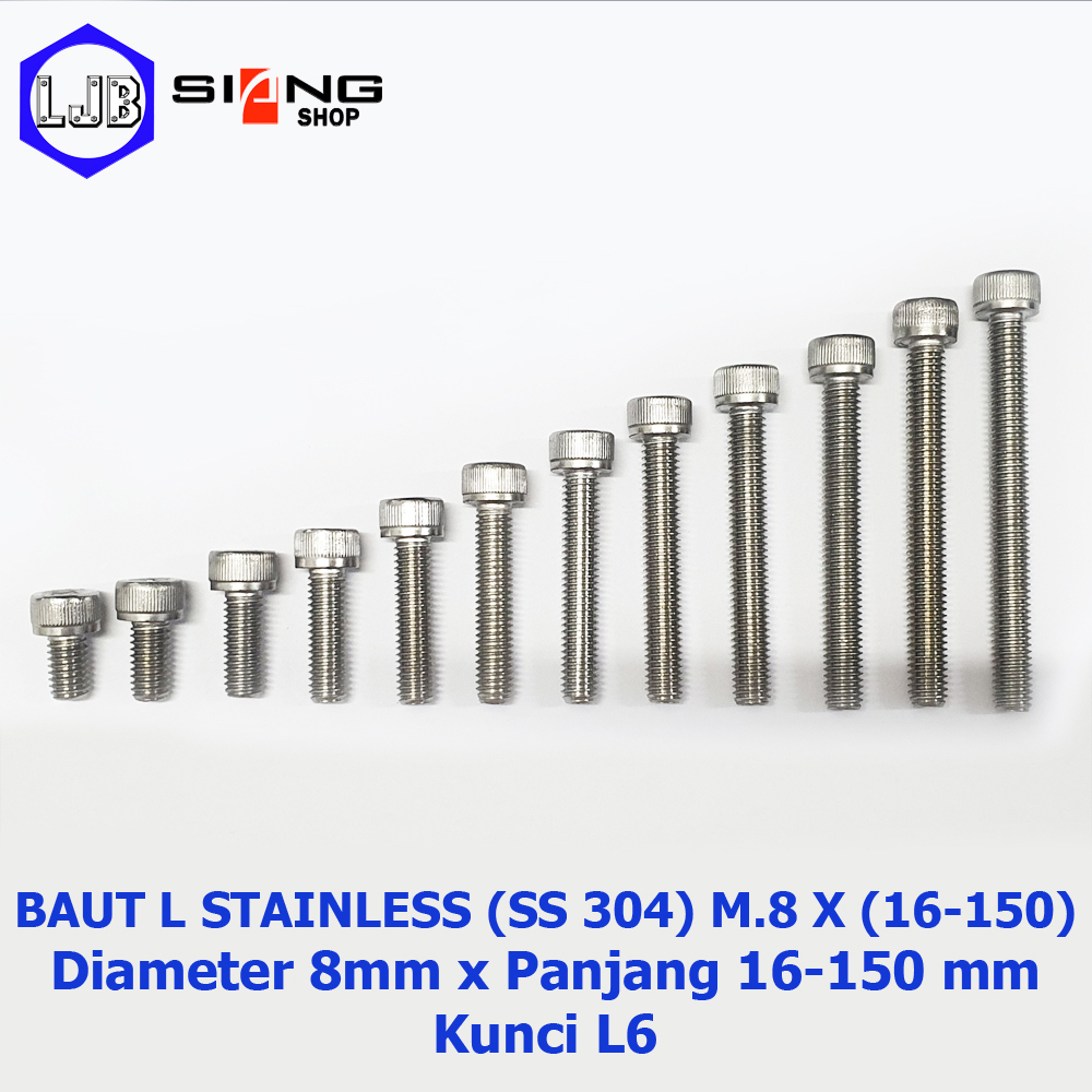 Jual Baut L M8 stainless 304 THE A2-70 | Shopee Indonesia