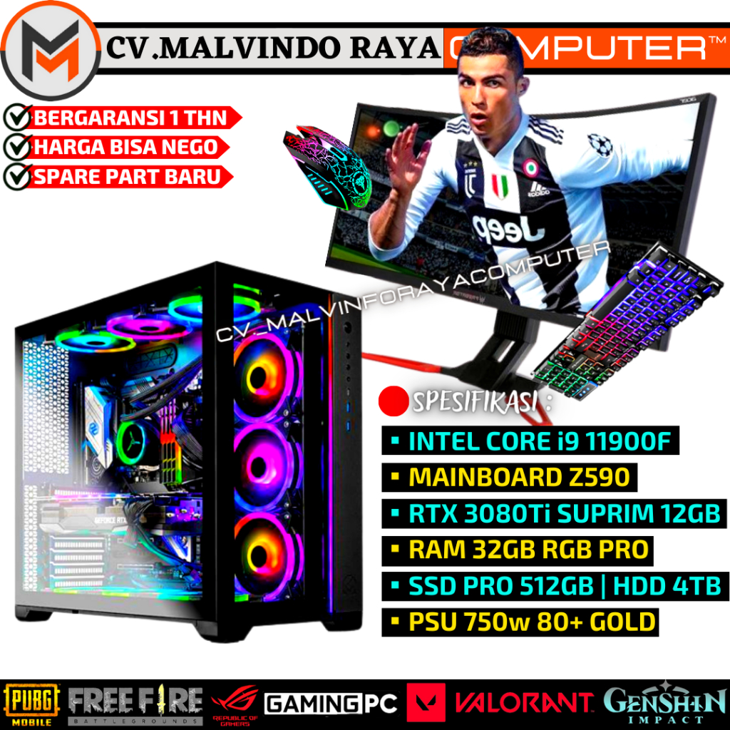 Jual PC GAMING RENDERING FULSET CPU DESAIN EDITING I9 11900F RTX 3080TI ...