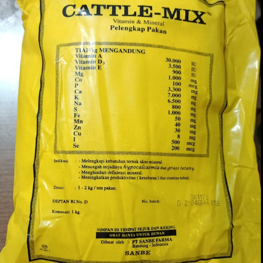 Jual CATTLE-MIX 1 Kg, Vitamin dan mineral sebagai pelengkap pakan ...